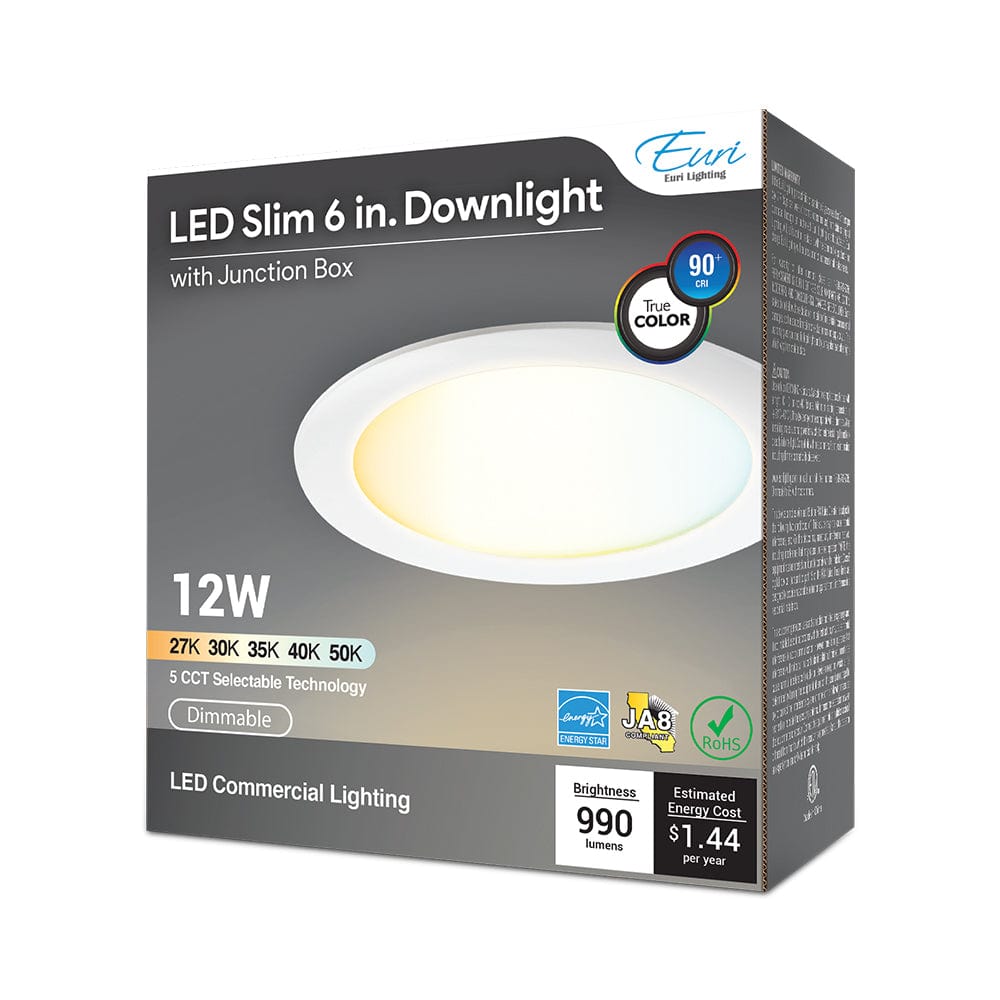 12W 6in. Recessed Dimmable 5-CCT Tunable Round Slim LED Downlight - 12
