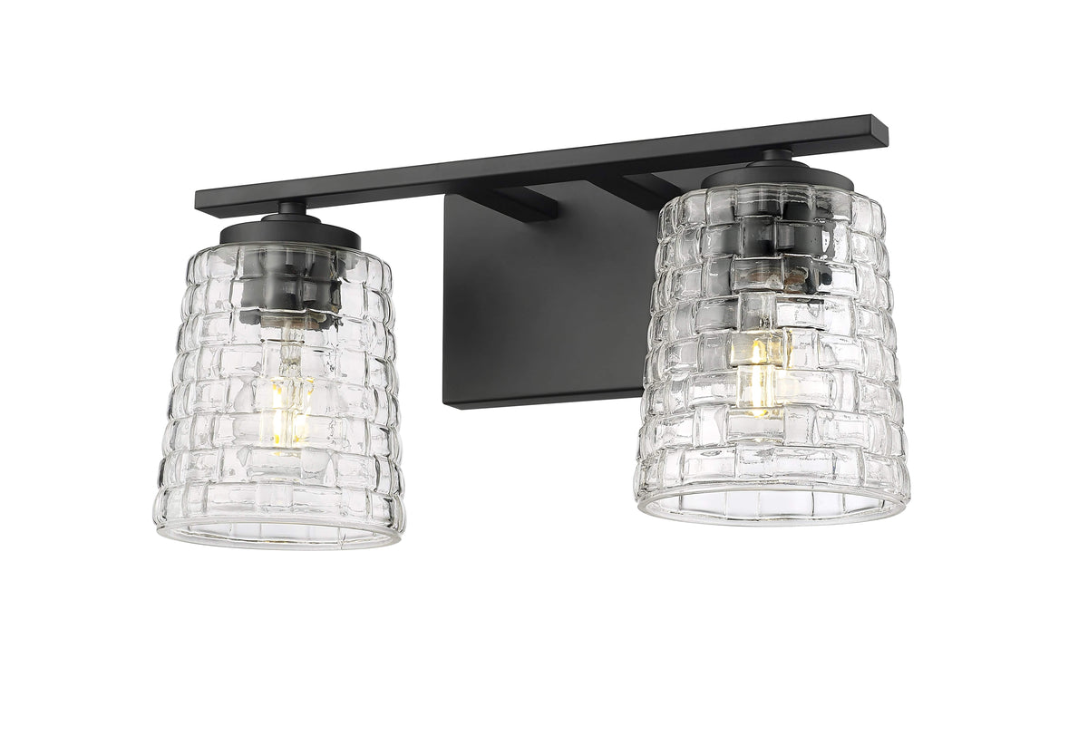 2 Lamps Saben Vanity Light - Matte Black - Clear Woven Lattice Glass