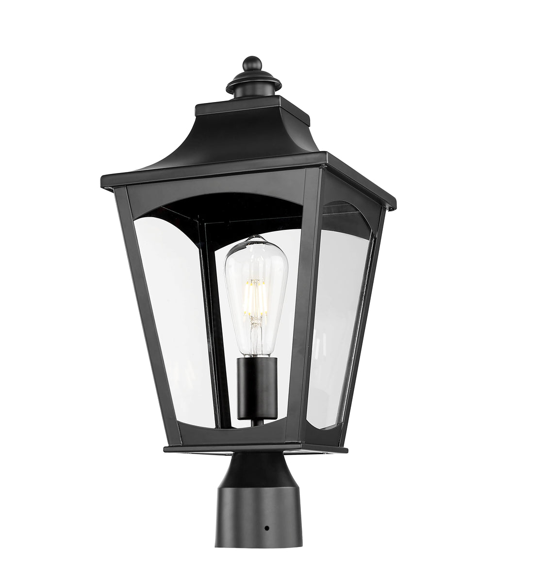 Curry Outdoor Post Top Lantern - Powder Coated Black - Clear Glass - 9