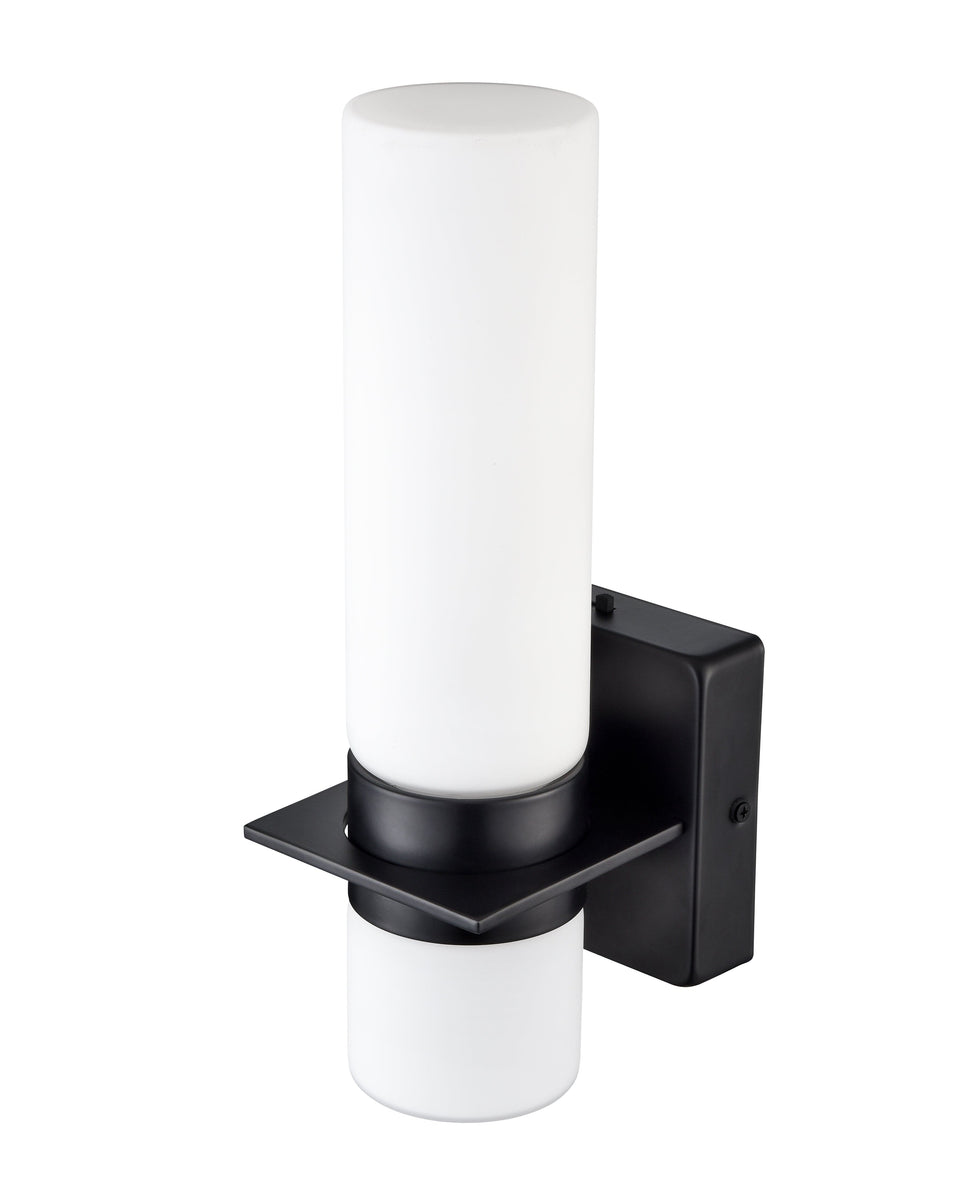 Outdoor Wall Lamp - Matte Black - White Glass - 14W Integrated LED Mod