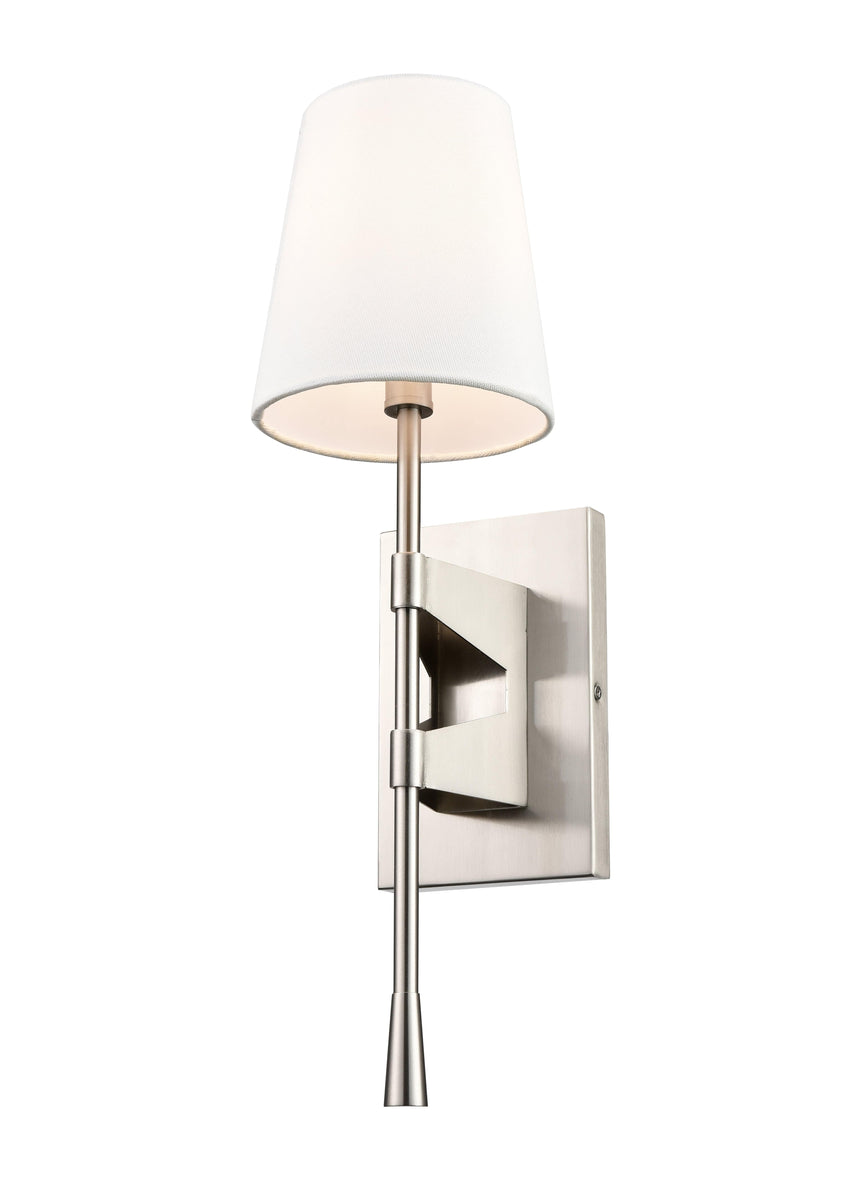 Wall Sconce - Brushed Nickel - White Linen Shade - 6.5in. Extension