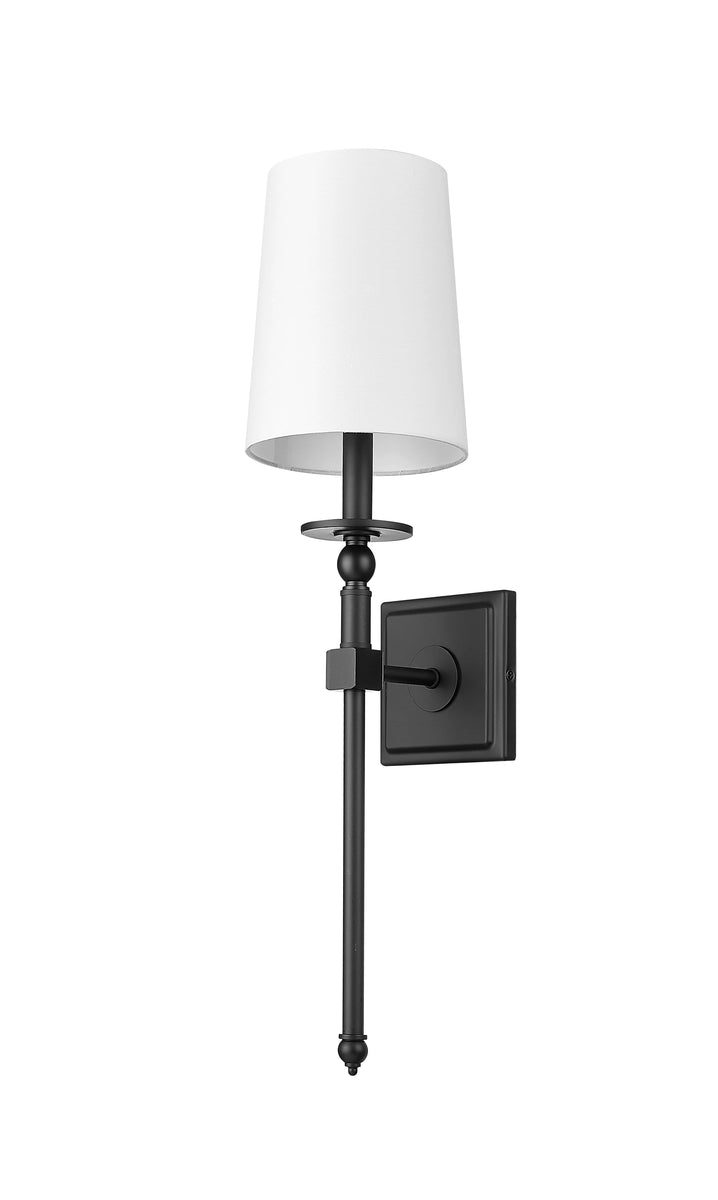 Wall Sconce - Matte Black - White Linen Shade - 7in. Extension - E12 C