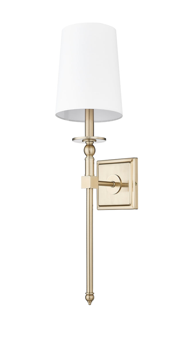 Wall Sconce - Modern Gold - White Linen Shade - 7in. Extension - E12 C
