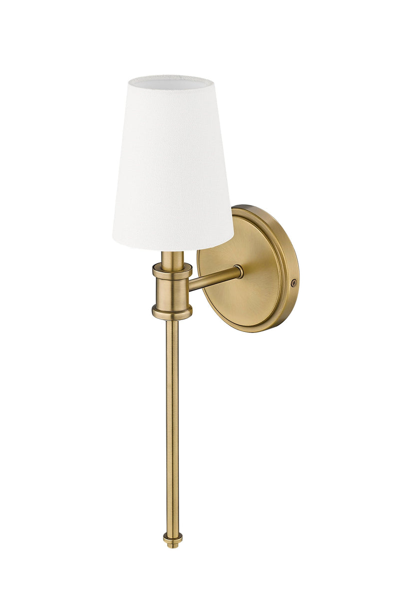 Wall Sconce - Vintage Brass - White Linen Shade - 6.5in. Extension - E