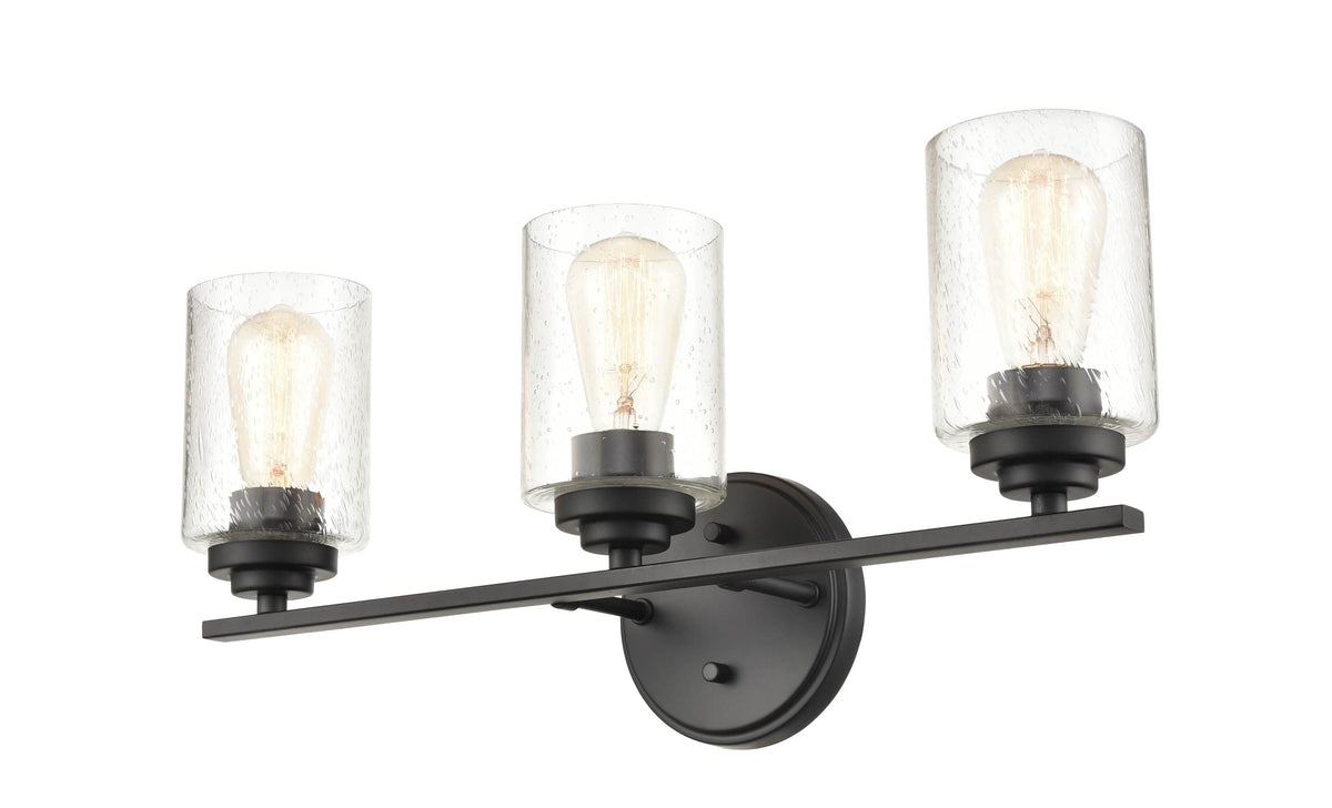 3 Lamps Bathroom Vanity Light - Matte Black - Clear Seeded Glass - 22i