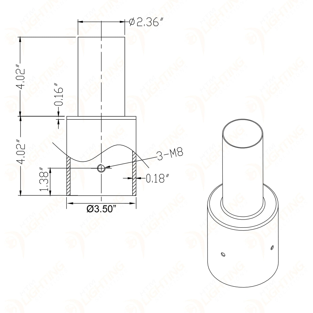 3" Round Pole Mount With 2-3/8" Vertical Tenon (V2)
